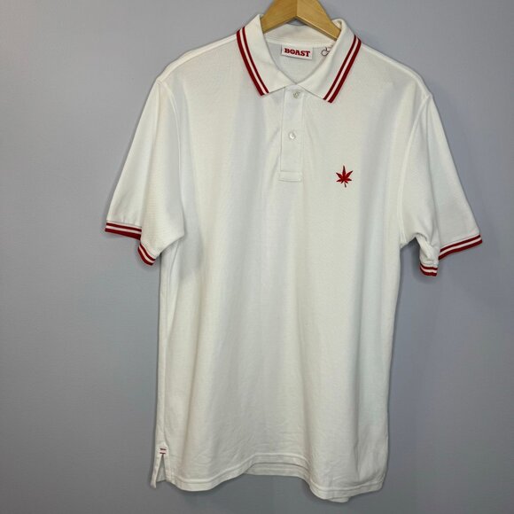 Boast | Shirts | Boast Classic White Pique Polo Shirt Red Trim Logo ...